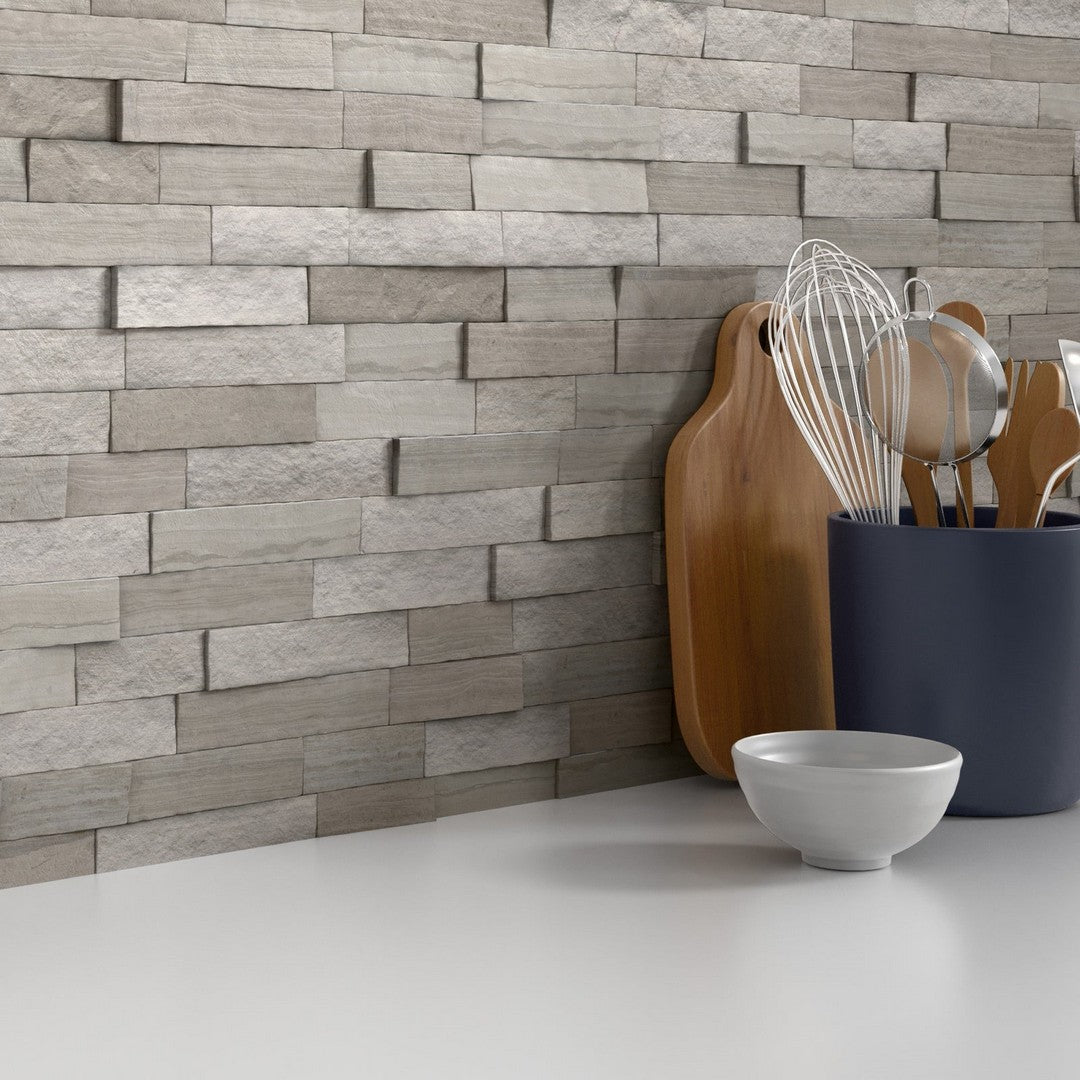 Emser 6" x 24" Structure Splitface Limestone Stacked Ledger