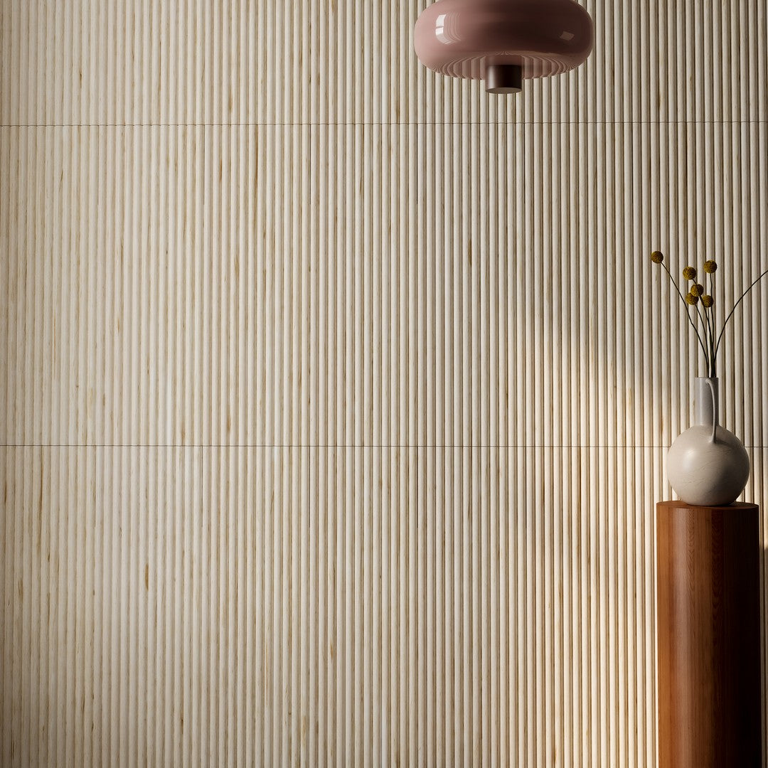 Emser 12" x 36" Flutique Honed Rectified Stone Fluted Limestone Tile