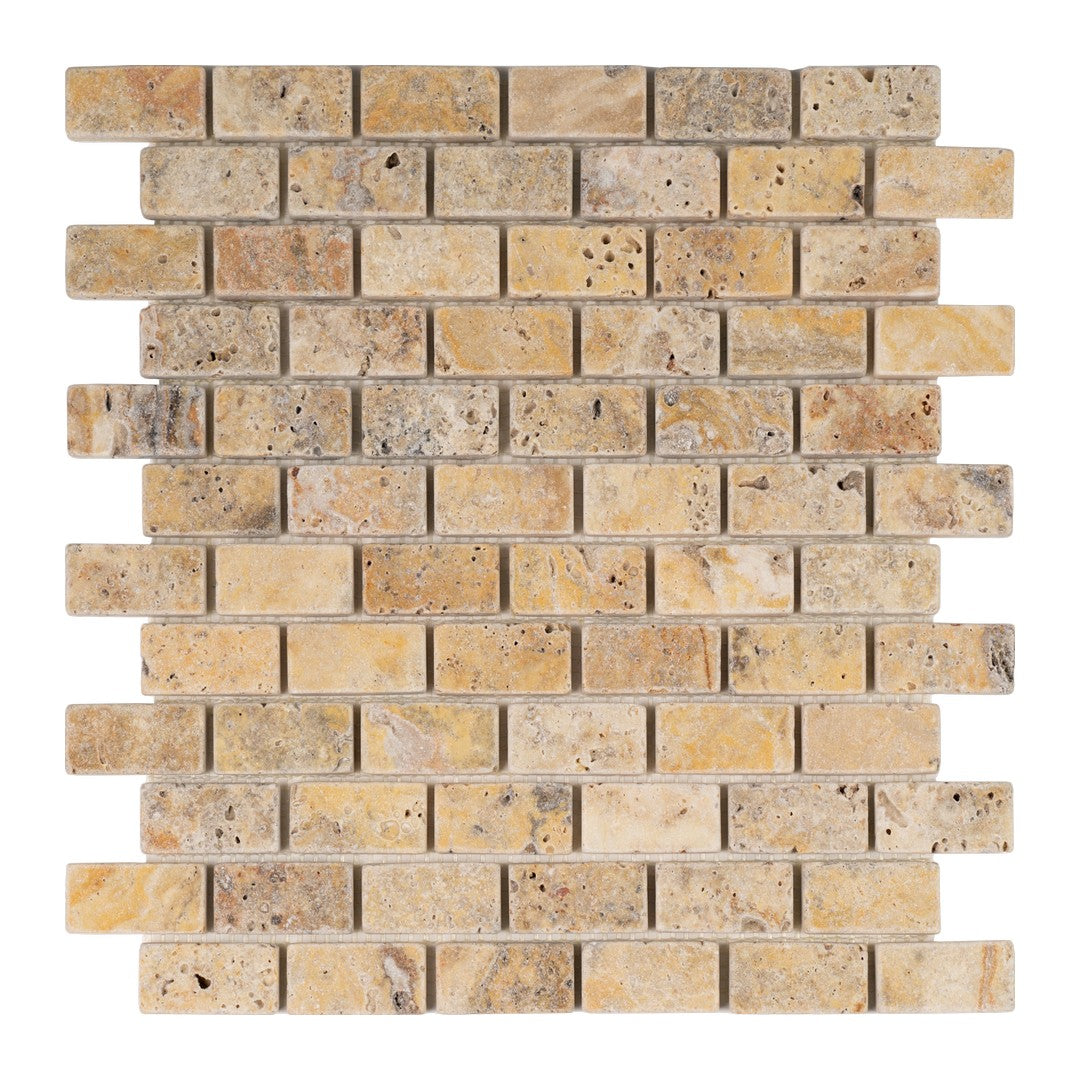 Keystone 12" x 12" Escabesa Tumbled Travertine 1x2" Mosaic