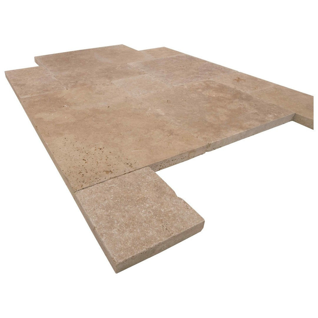 Keystone Ivory Light Tumbled Travertine Versailles Pattern Paver